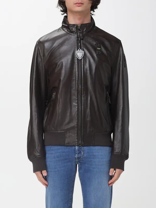 BLAUER. Leather Bomber Jacket - Coffee