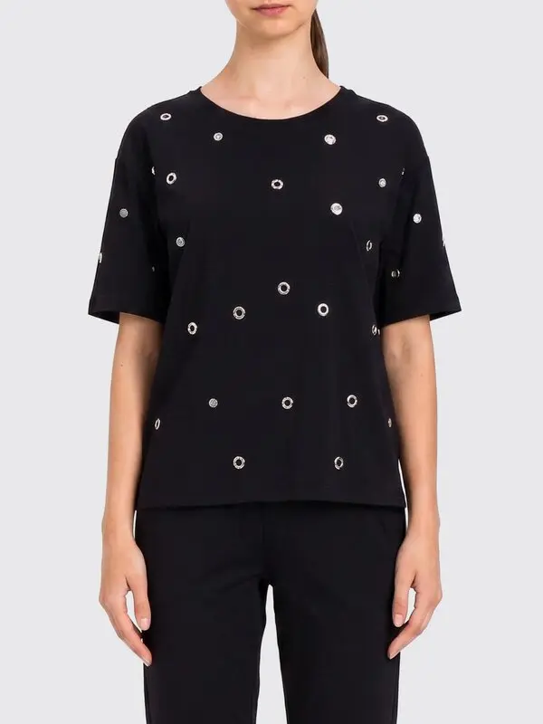 TWINSET Cotton T-shirt With Eyelets And Rhinestones