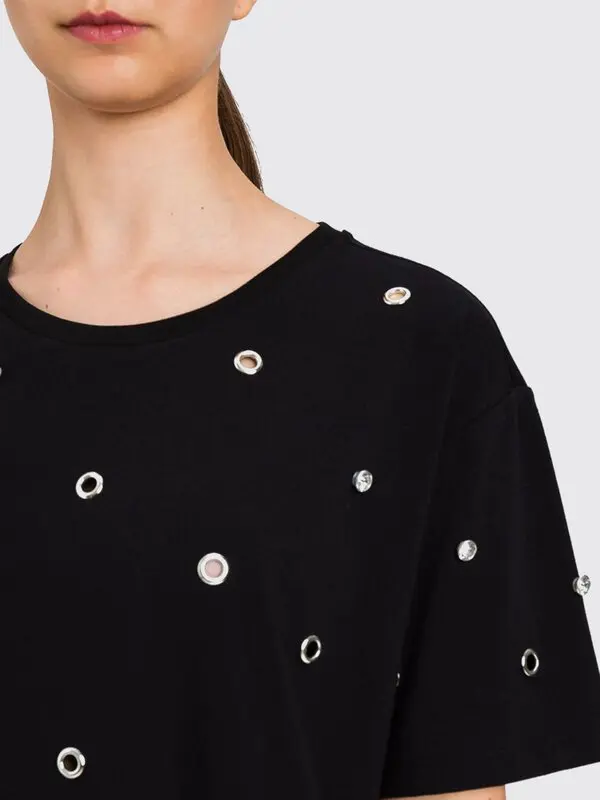 TWINSET Cotton T-shirt With Eyelets And Rhinestones