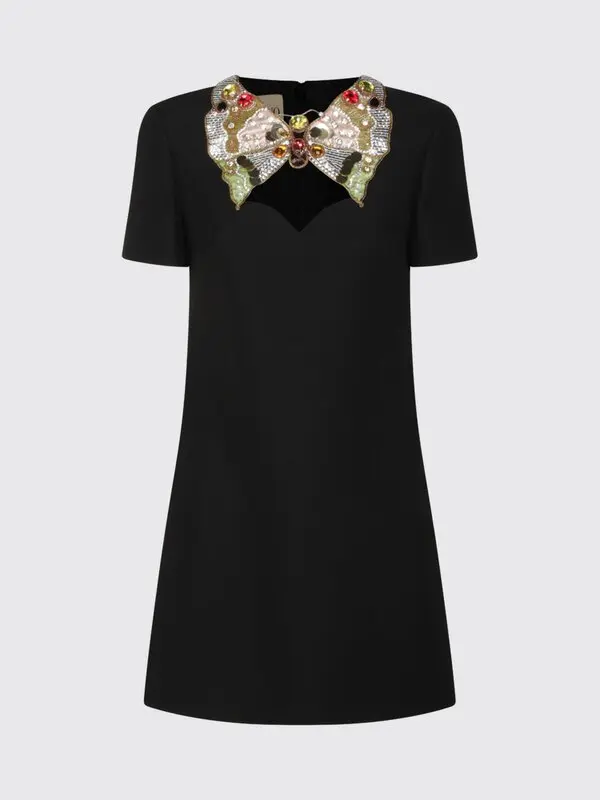 Valentino Garavani Virgin Wool And Silk Mini Dress With Rhinestone Embellishments