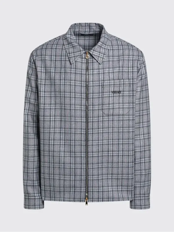 Versace Wool Flannel Overshirt With Check Pattern - Blue