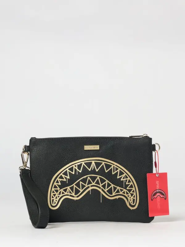 SPRAYGROUND That Gold Drap Faux Leather Pouch With Printed Logo