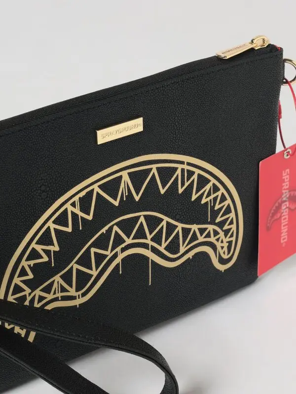 SPRAYGROUND That Gold Drap Faux Leather Pouch With Printed Logo