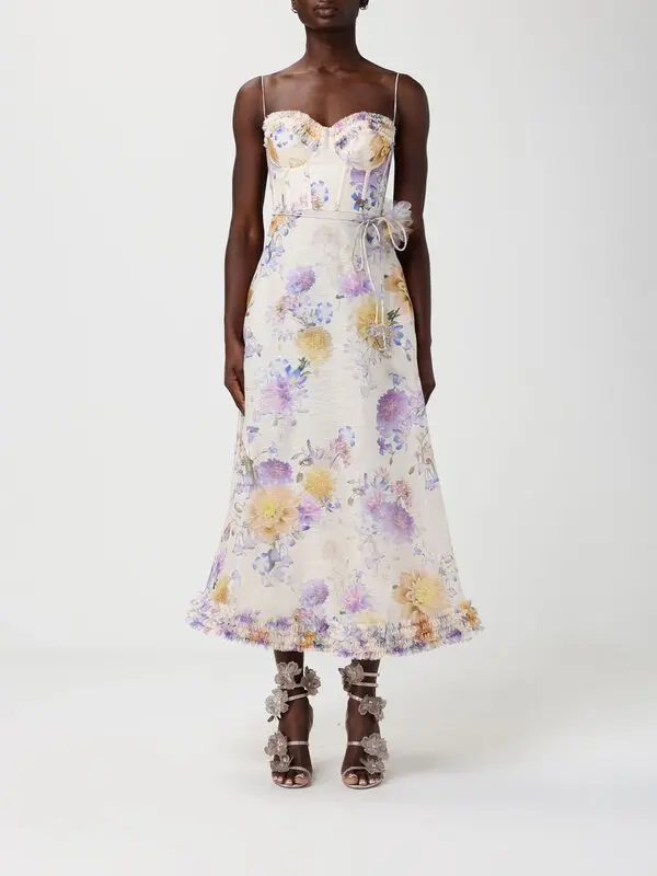 Zimmermann Luna Midi Tulle Dress With Floral Print