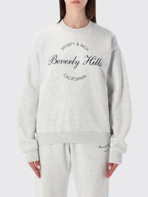 SPORTY & RICH Cotton Crewneck Sweatshirt With Contrast Logo - Grey