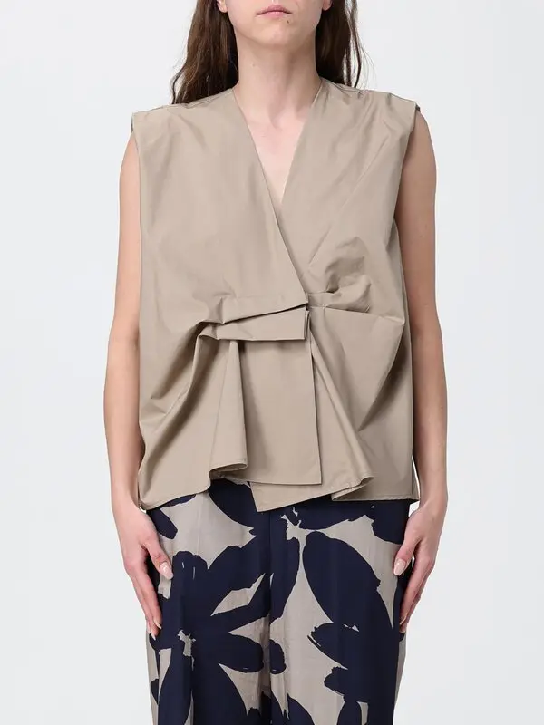 MEIMEIJ Meimei Sleeveless V-neck Cotton Poplin Top With Asymmetrical Hem