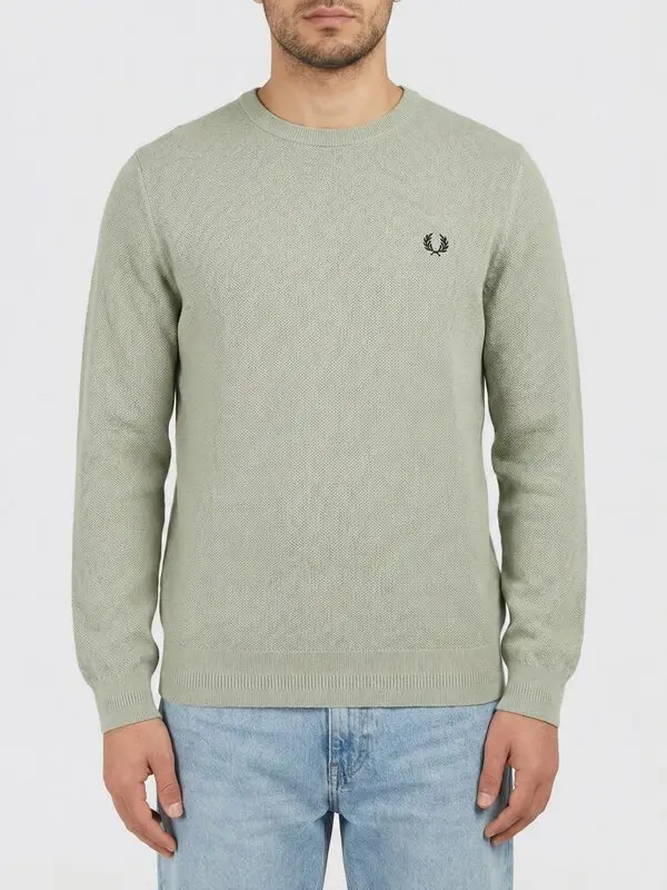 Fred Perry Crew Neck Sweater With Embroidered Logo - Green