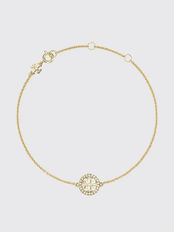 Tory Burch Icon Adjustable Bracelet With Double T Logo And Inset Rhinestones - Gold