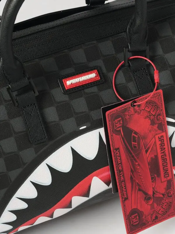 SPRAYGROUND Checkered Saffiano Coated Cotton Duffle Bag With Shark Crew Logo