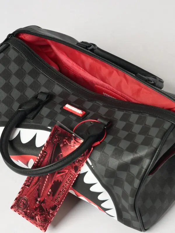 SPRAYGROUND Checkered Saffiano Coated Cotton Duffle Bag With Shark Crew Logo