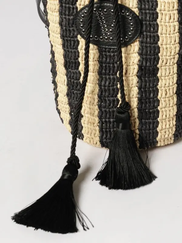 Valentino Garavani Striped Crochet Raffia Bucket Bag - Black