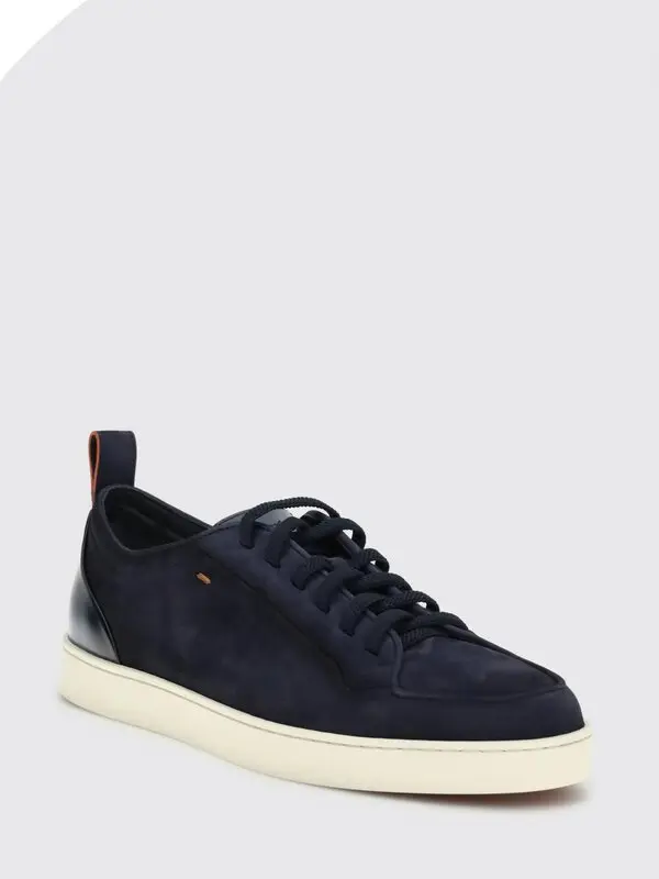 Santoni Nubuck And Calfskin Sneakers - Blue