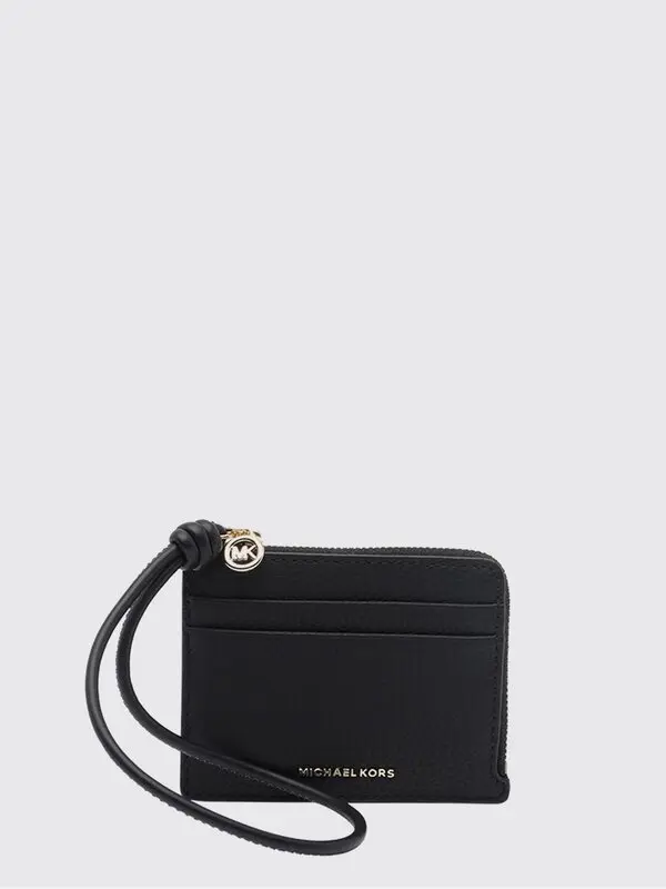 Michael Kors Jet Set Pebbled Leather Card Holder With Metal Logo And Zip Closure - Black