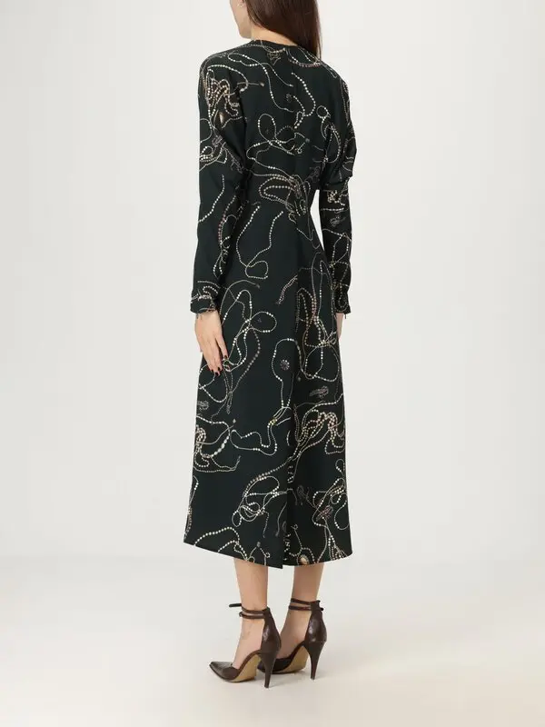 Victoria Beckham Chain Print Long Sleeve Midi Dress