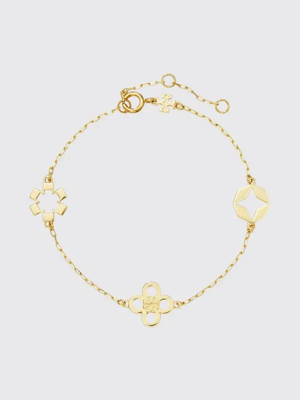 Tory Burch Forget Me Not Adjustable Bracelet With Flower Charm And Double T Logo - Gold