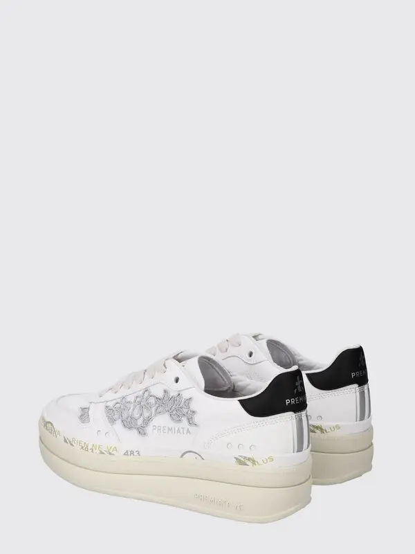 Premiata Leather Sneakers With Floral Embellishments