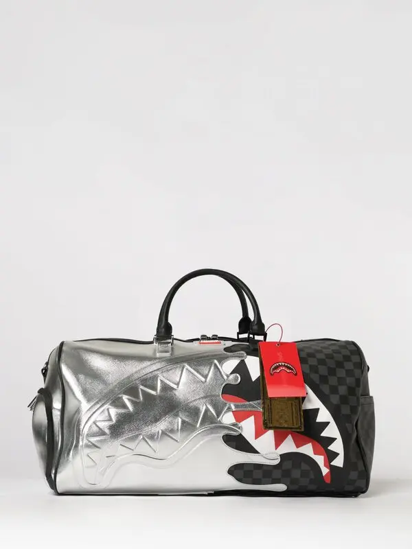 SPRAYGROUND Checkered Saffiano Coated Cotton Duffle Bag With Logo - Black