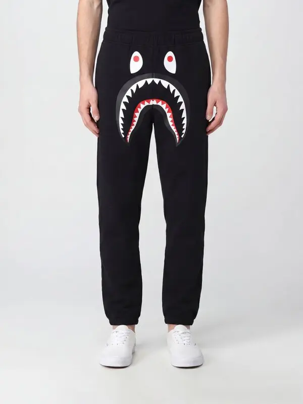 A BATHING APE Cotton Jogging Pants With Contrast Logo And Elastic Waist - Black