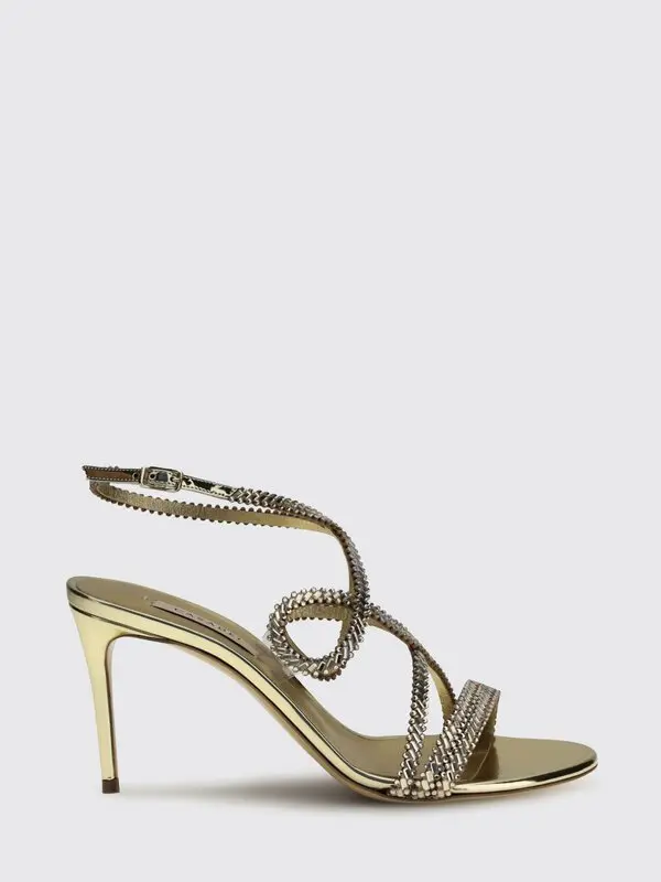 Casadei Julia Josephine Laminated Patent Leather Sandals With Rhinestones
