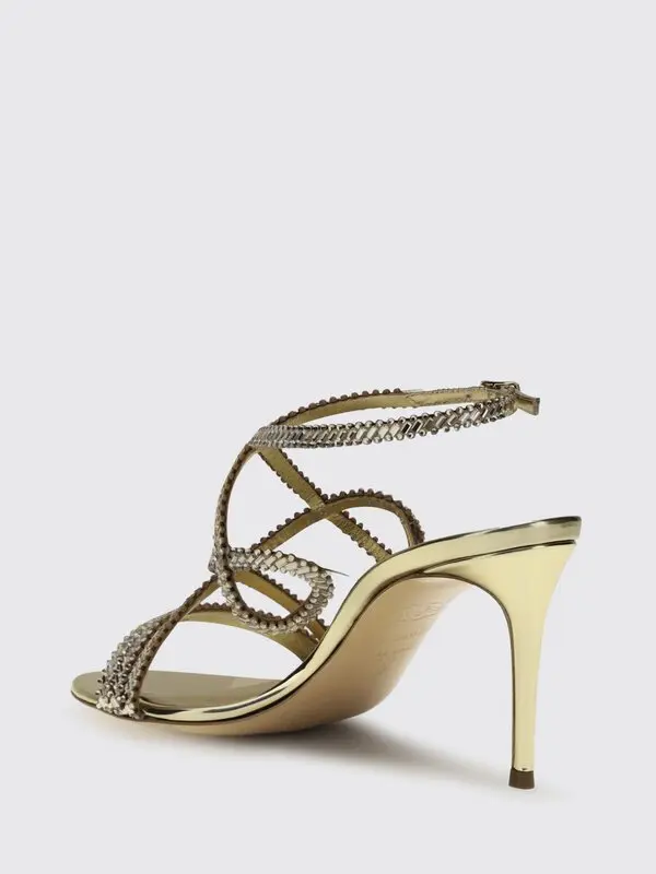 Casadei Julia Josephine Laminated Patent Leather Sandals With Rhinestones