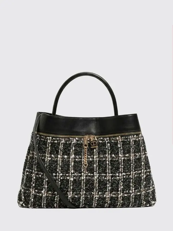 TWINSET Checked Tweed Handbag With Leather Accents