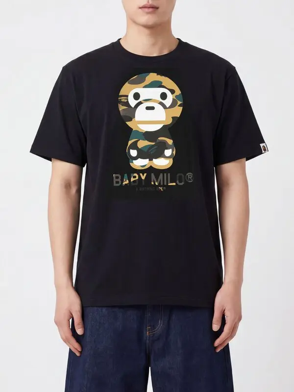 A BATHING APE Cotton T-shirt With Front Graphic Logo Print - Black