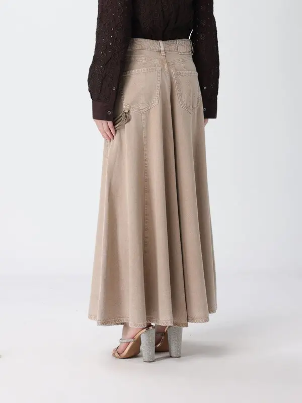 Pinko Lyocell And Denim Midi Skirt With Jewel Belt