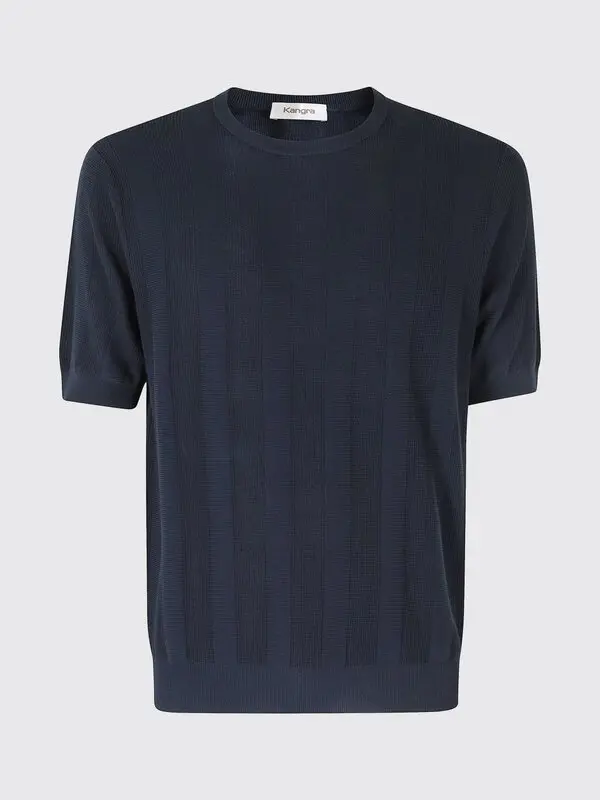 KANGRA Short-sleeved Cotton Crewneck Sweater With Ribbed Trims - Blue