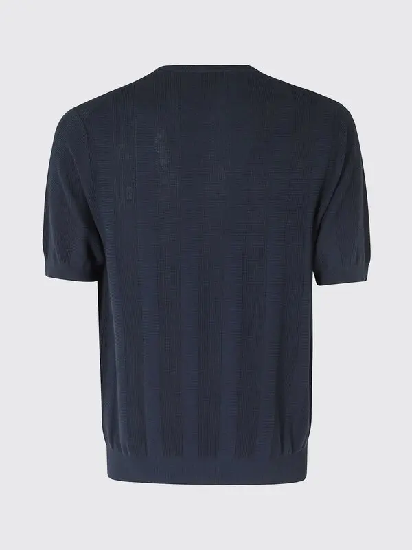 KANGRA Short-sleeved Cotton Crewneck Sweater With Ribbed Trims - Blue