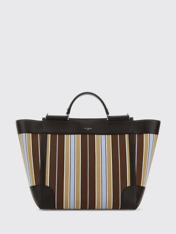 Dolce & Gabbana Sicily Handbag In Striped Jacquard Fabric - Brown