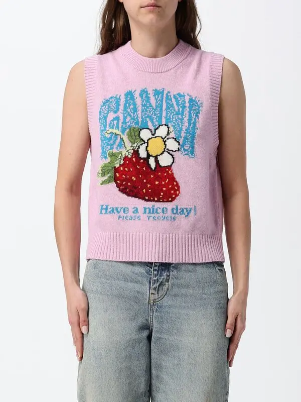 GANNI Slim Fit Recycled Wool-blend Knit Vest With Jacquard Logo