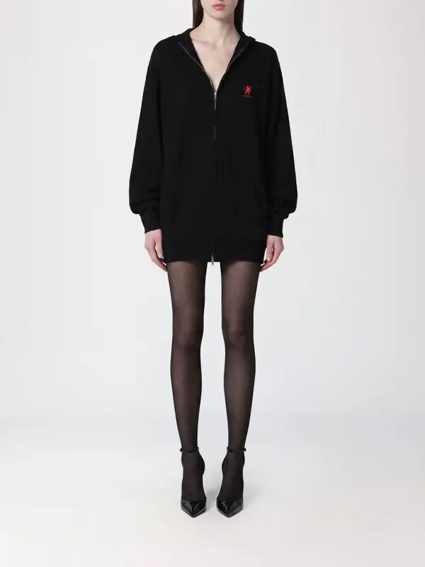Balenciaga Embroidered Logo Hooded Mini Dress - Black