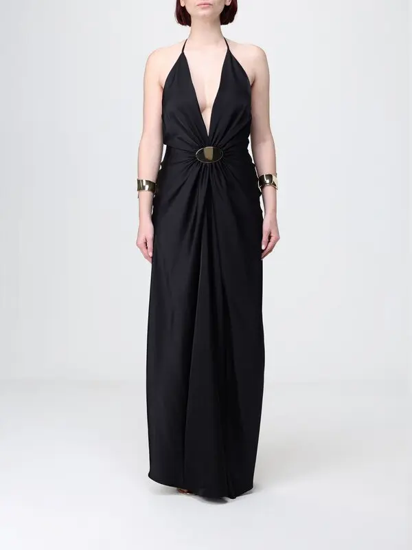 SIMONA CORSELLINI Satin Halterneck Maxi Dress
