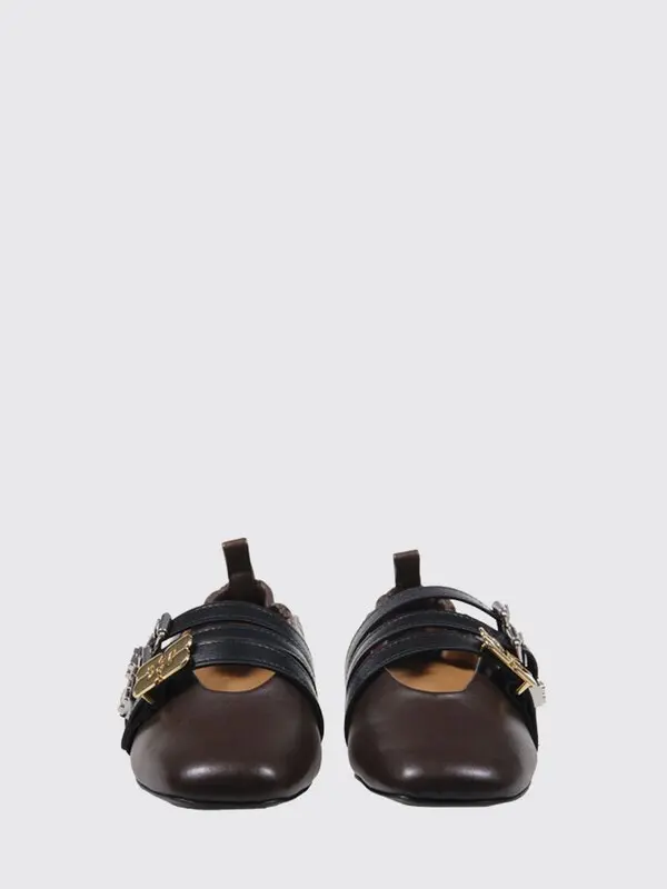 GANNI Recycled Leather Mary Jane Flats With Double Strap And Butterfly Logo