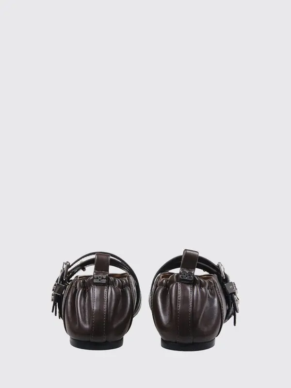 GANNI Recycled Leather Mary Jane Flats With Double Strap And Butterfly Logo
