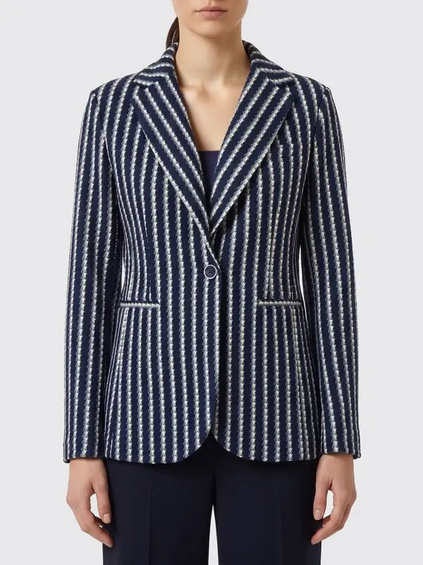 CIRCOLO 1901 Striped Cotton Single-breasted Blazer - Blue