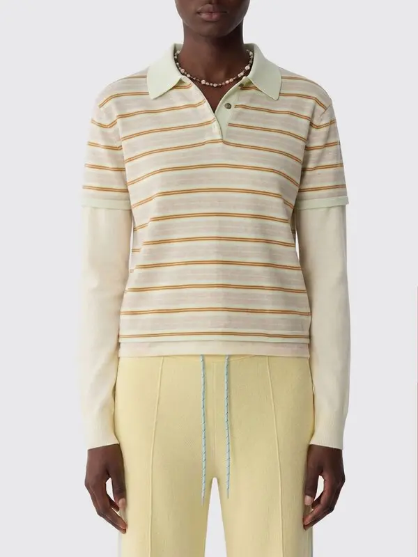 Guest In Residence Striped Long-sleeve Polo Shirt - Lime