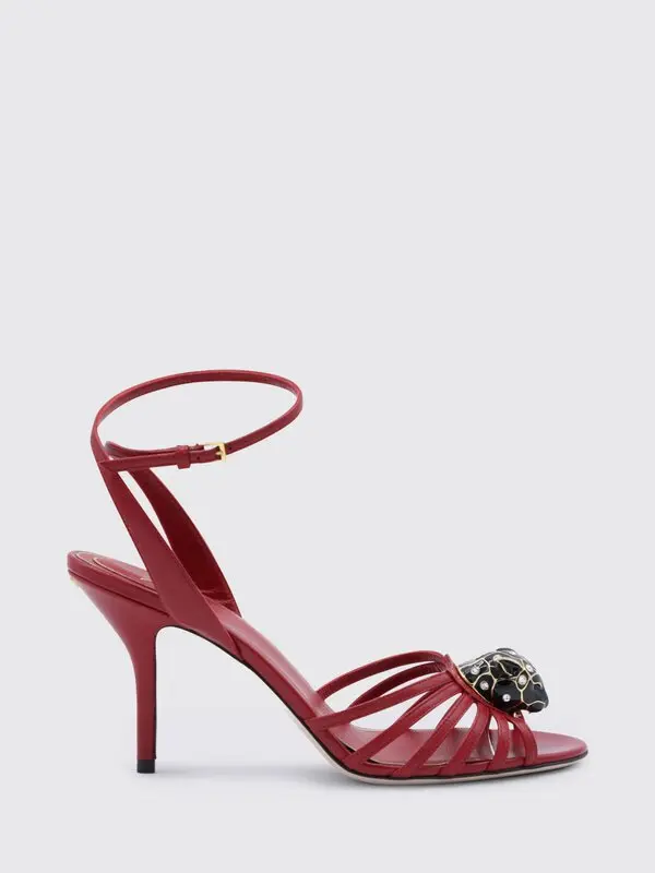 Valentino Garavani Leather Sandal With Enamelled Application Pas De Chat - Red