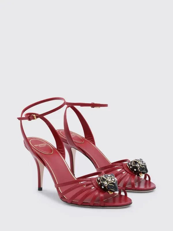 Valentino Garavani Leather Sandal With Enamelled Application Pas De Chat