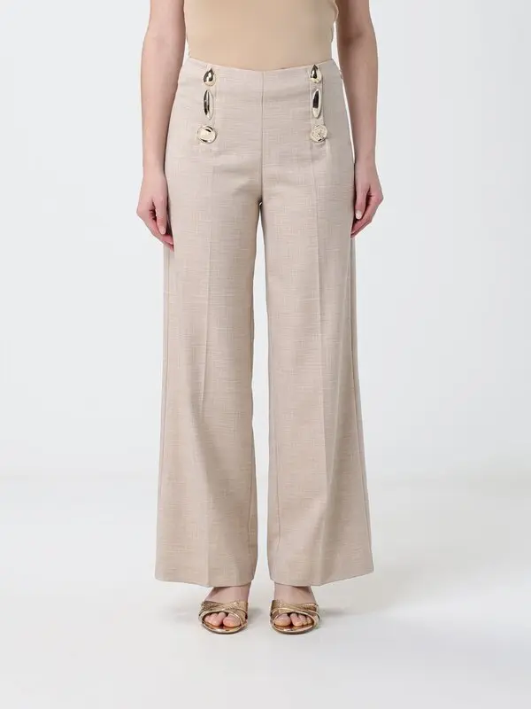 SIMONA CORSELLINI Linen Wide Trousers With Metal Inserts