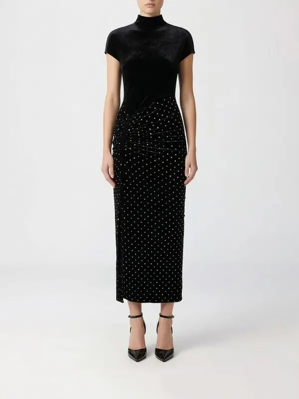 Alaïa Velvet Midi Dress With Rhinestones - Black