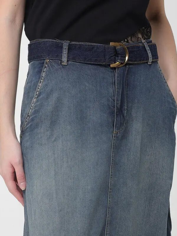 Pinko A-line Denim Maxi Skirt With Belt
