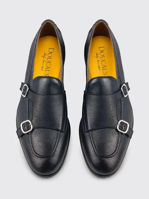 DOUCAL'S Hammered Leather Monk Strap - Blue