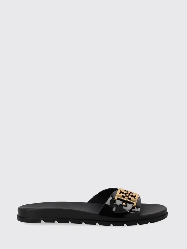 Tory Burch Patent Leather Sandals With Monogram Detail - Black