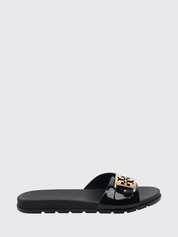 Tory Burch Patent Leather Logo Slides - Black