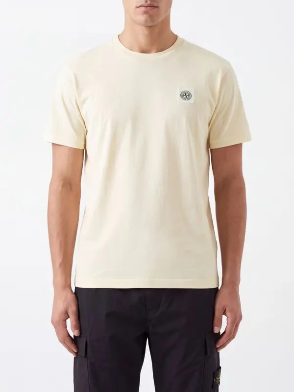 Stone Island Cotton T-shirt With Sleeve Logo Patch - Ivory