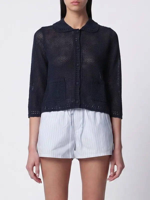 DUNST Linen And Cotton Blend Polo Cardigan - Blue