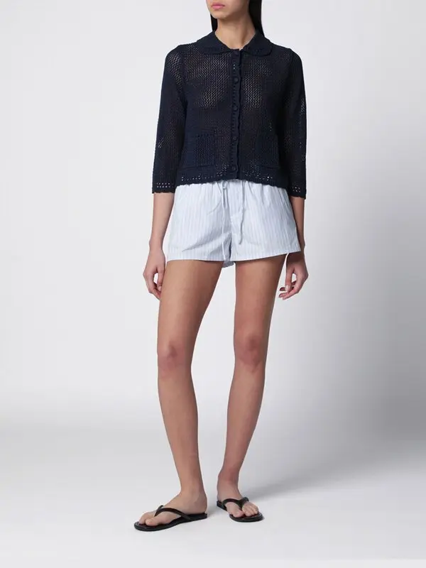 DUNST Linen And Cotton Blend Polo Cardigan - Blue