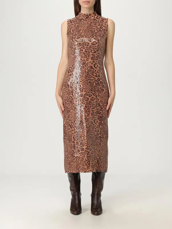 TWINSET Sleeveless Leopard Print Midi Dress