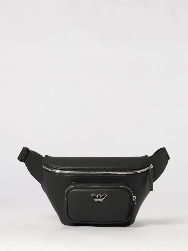 Emporio Armani Calfskin Leather Belt Bag With Eagle Logo - Black